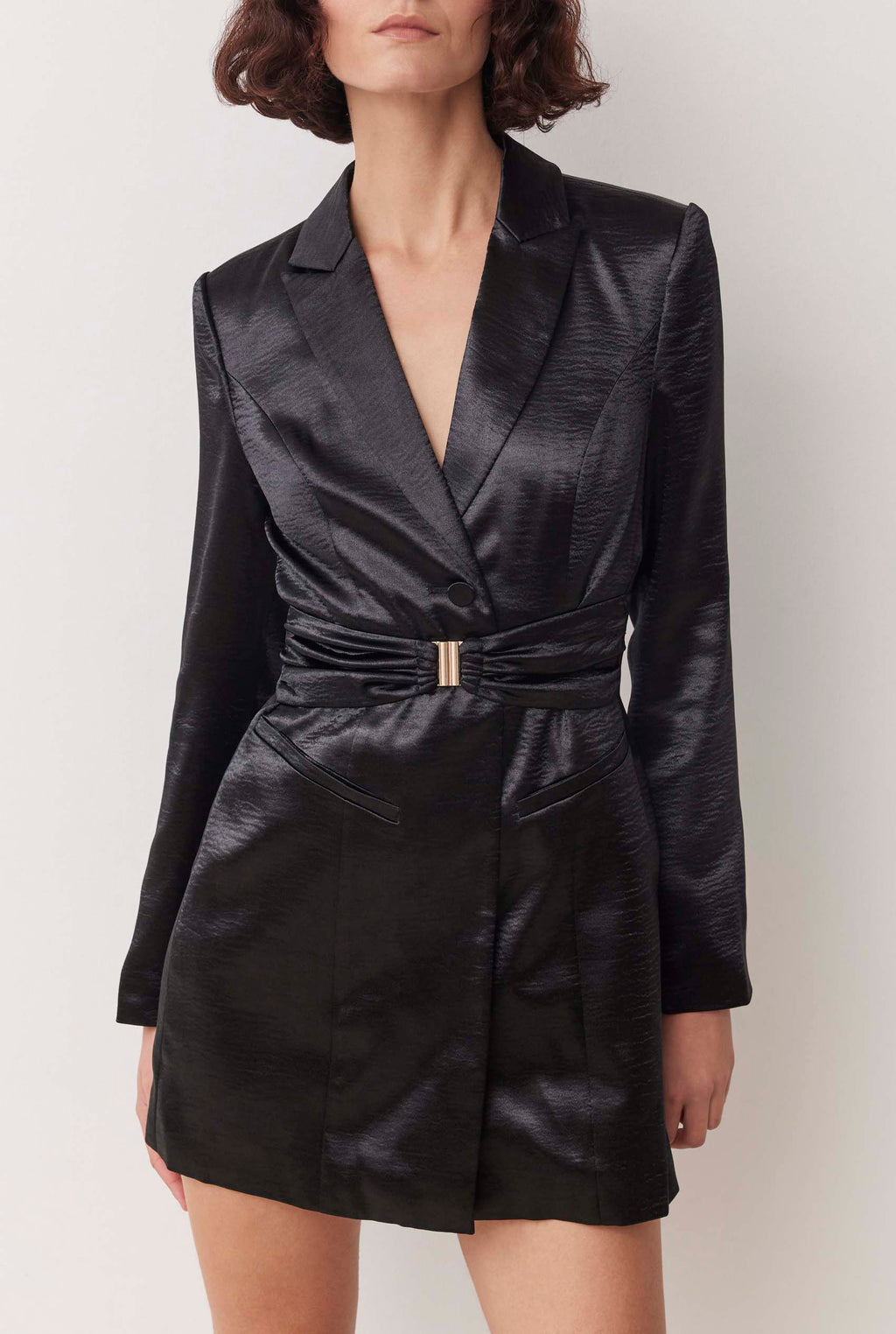 EVIE BLAZER DRESS IN METALLIC NOIR – BOSKEMPER